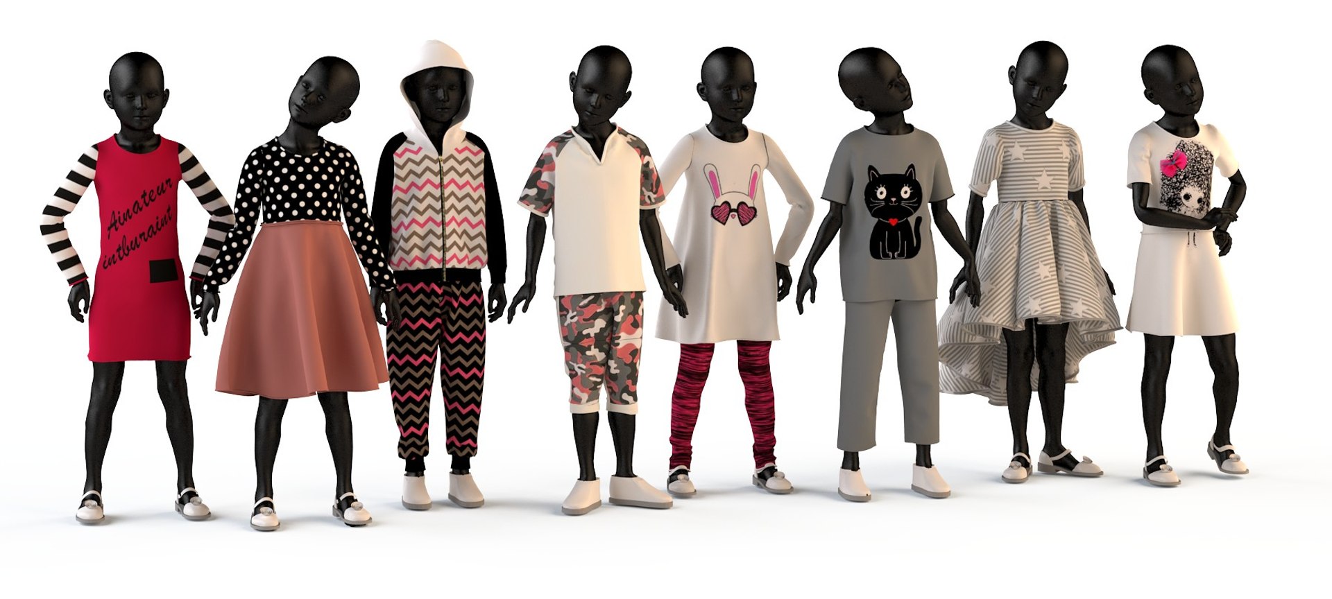 3d fashion clothing children set model