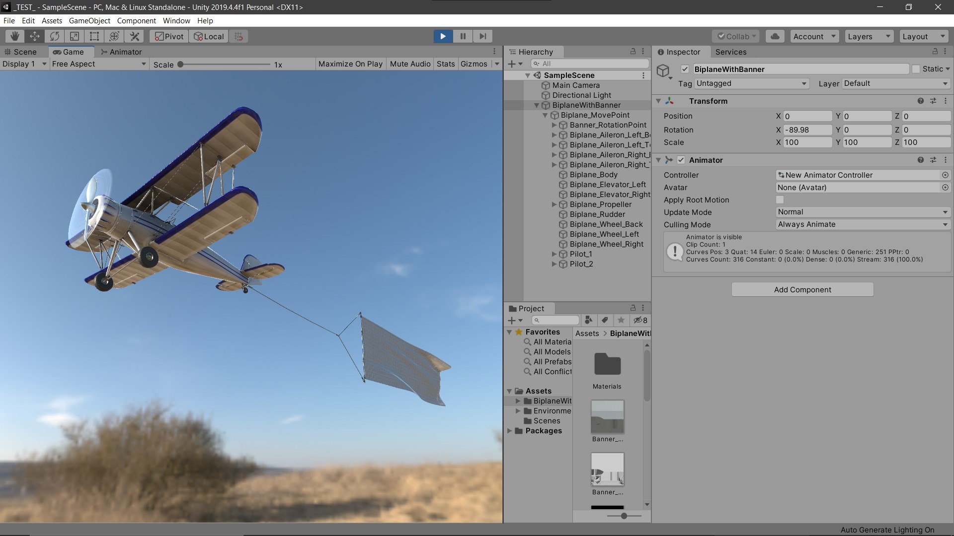 White Airplane With Banner - Animated Game Asset 3D Model - TurboSquid 1946842