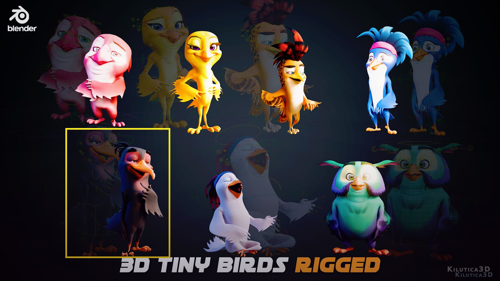 3D Model Cartoon Black Crow - Rigged Stylized Bird 7 Birds Series ...