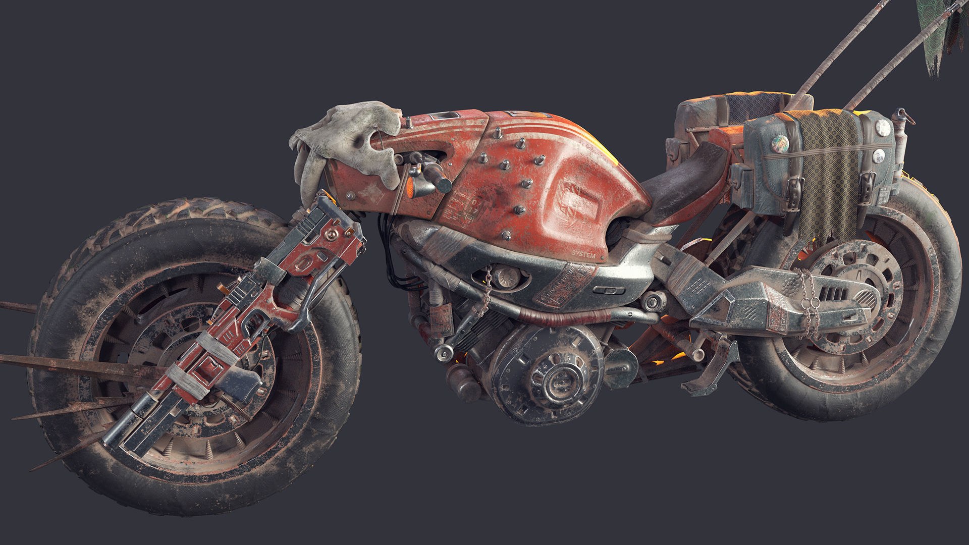 3D Motorcycle Post-Apocalyptic motorbike 3D model with rigs 3D model ...
