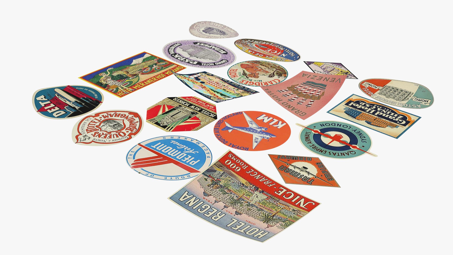 3D set vintage luggage stickers - TurboSquid 1475421