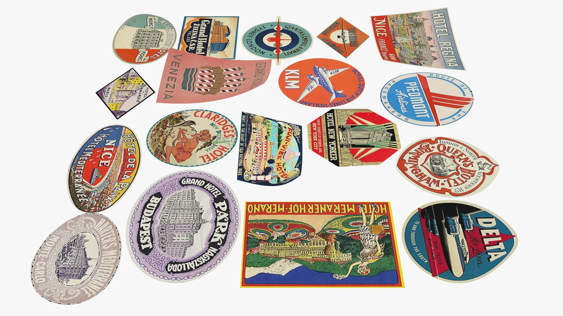 3D set vintage luggage stickers - TurboSquid 1475421