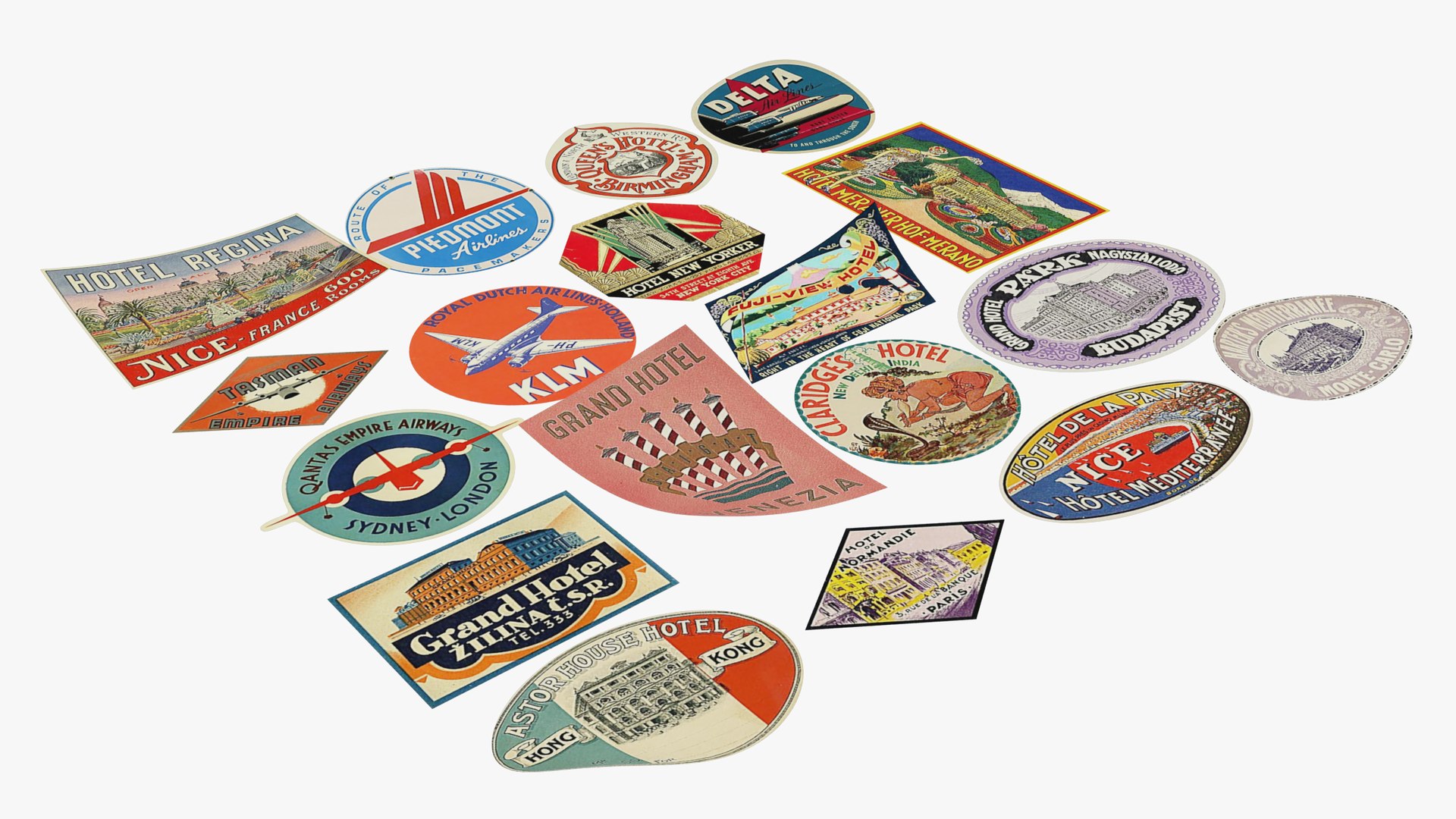 3D set vintage luggage stickers - TurboSquid 1475421