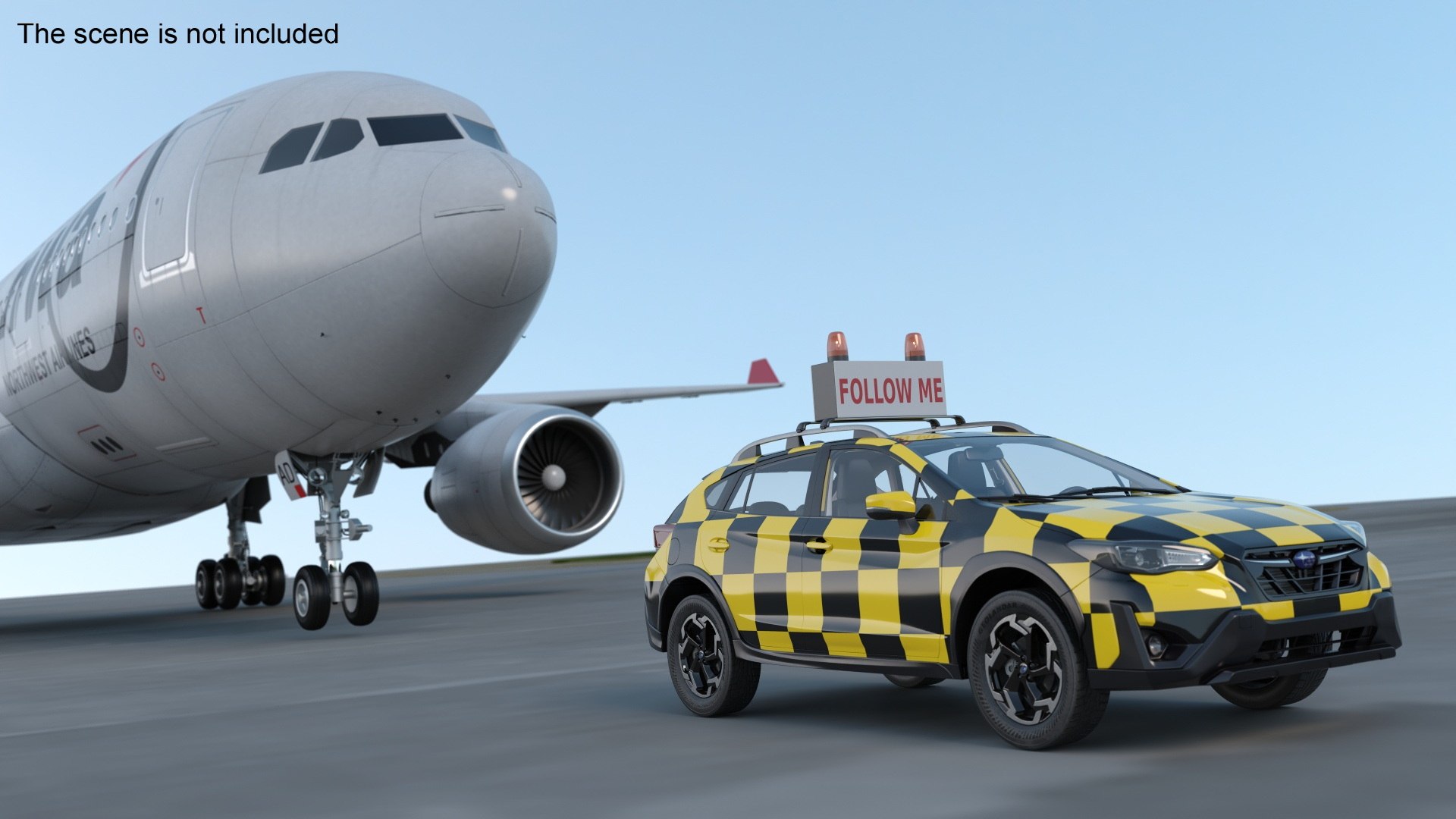 3D Model Subaru Follow Me Car Accompanies An Airbus A330-200 Airliner ...