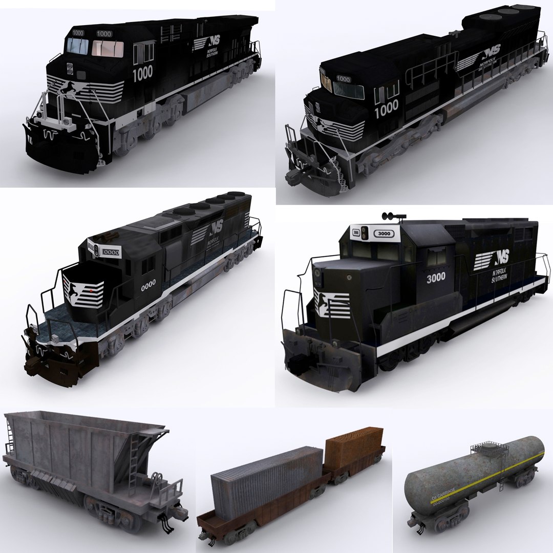 3D model Norfolk Southern EMD GE Locomotives with Cargo Carriages - TurboSquid 2112394
