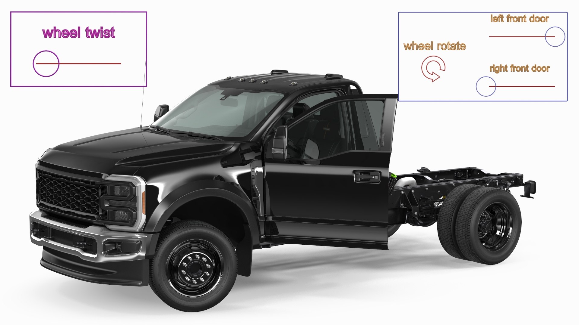 Two Doors Chassis Cab Black Rigged 3D model - TurboSquid 2088901