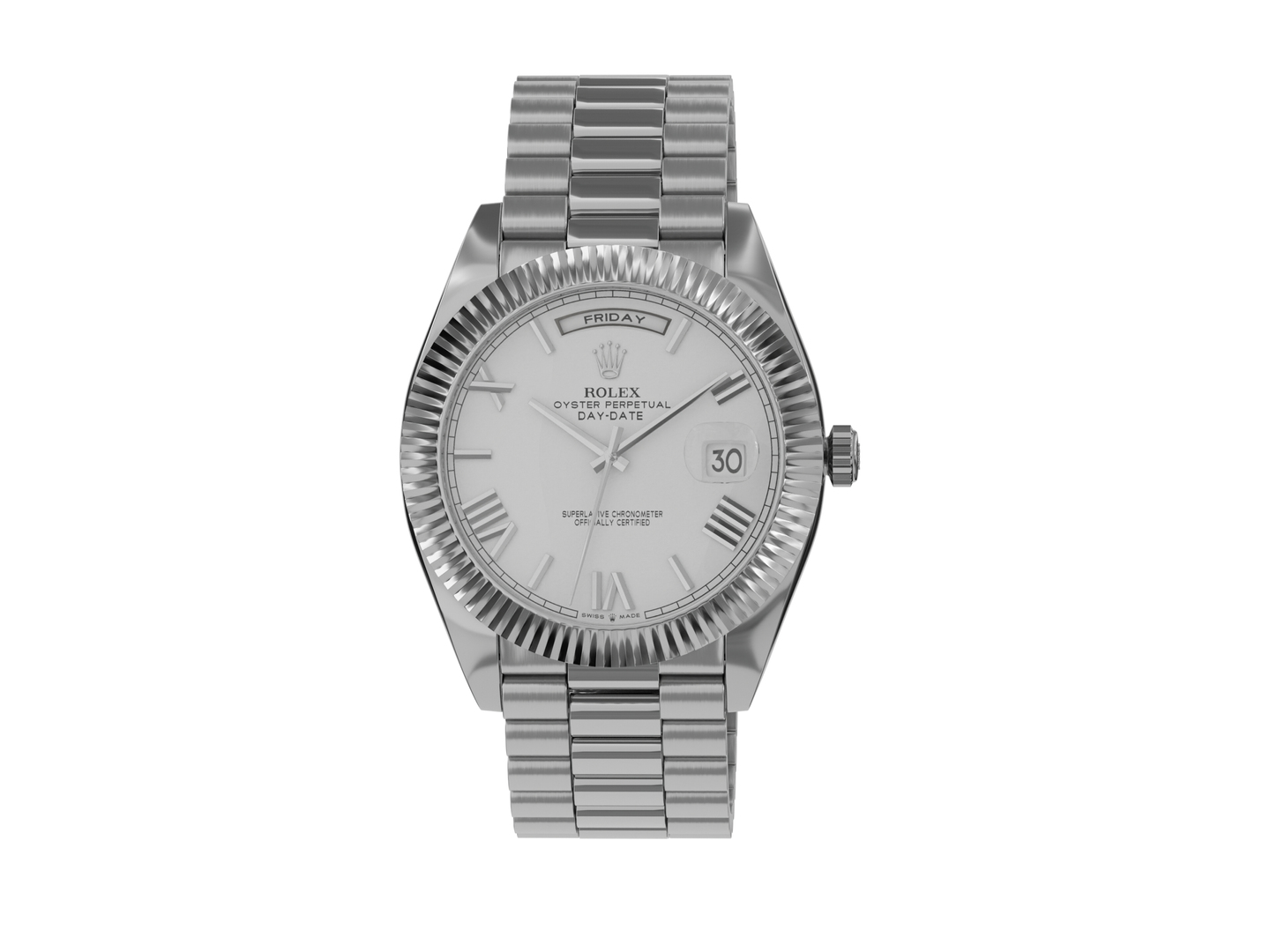 3D ROLEX DAY DAYTE WHITE GOLD ON WHITE DIAL model - TurboSquid 2114958
