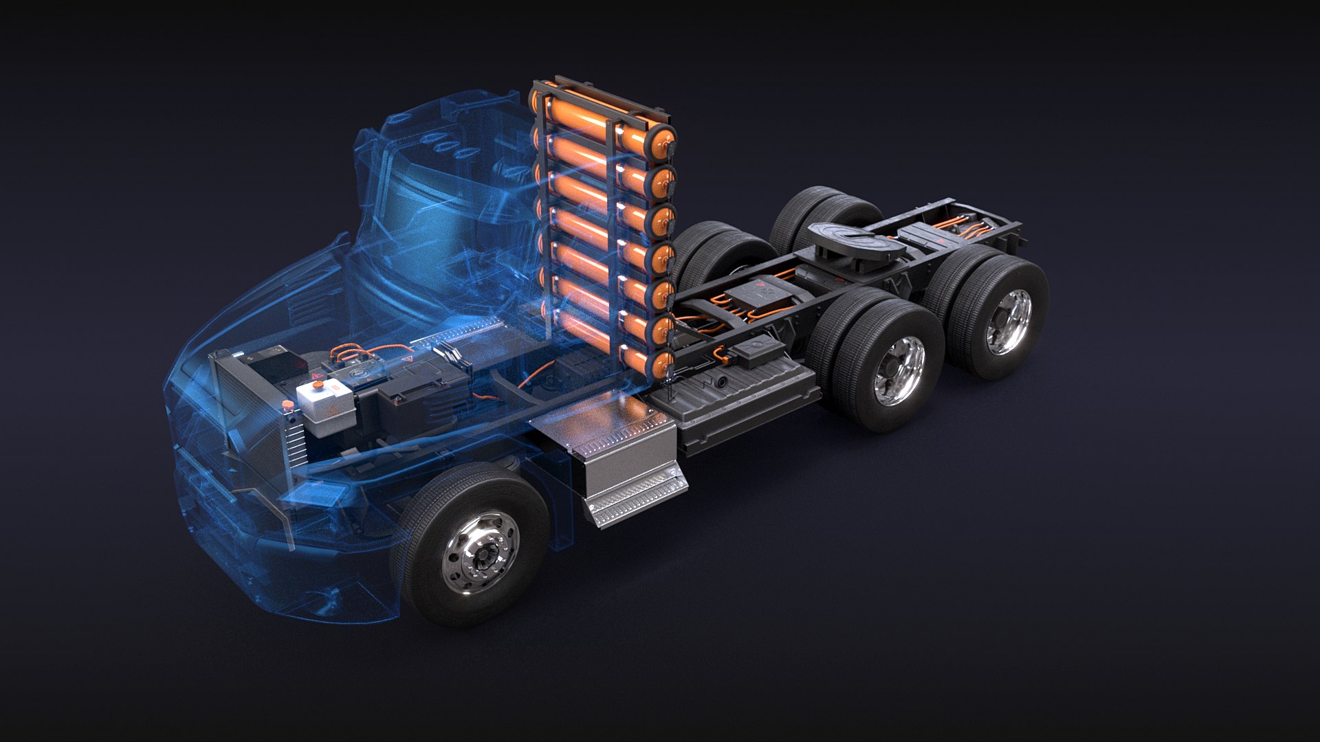 Hydrogen Semi-Truck Chassis X-Ray Model - TurboSquid 2127973