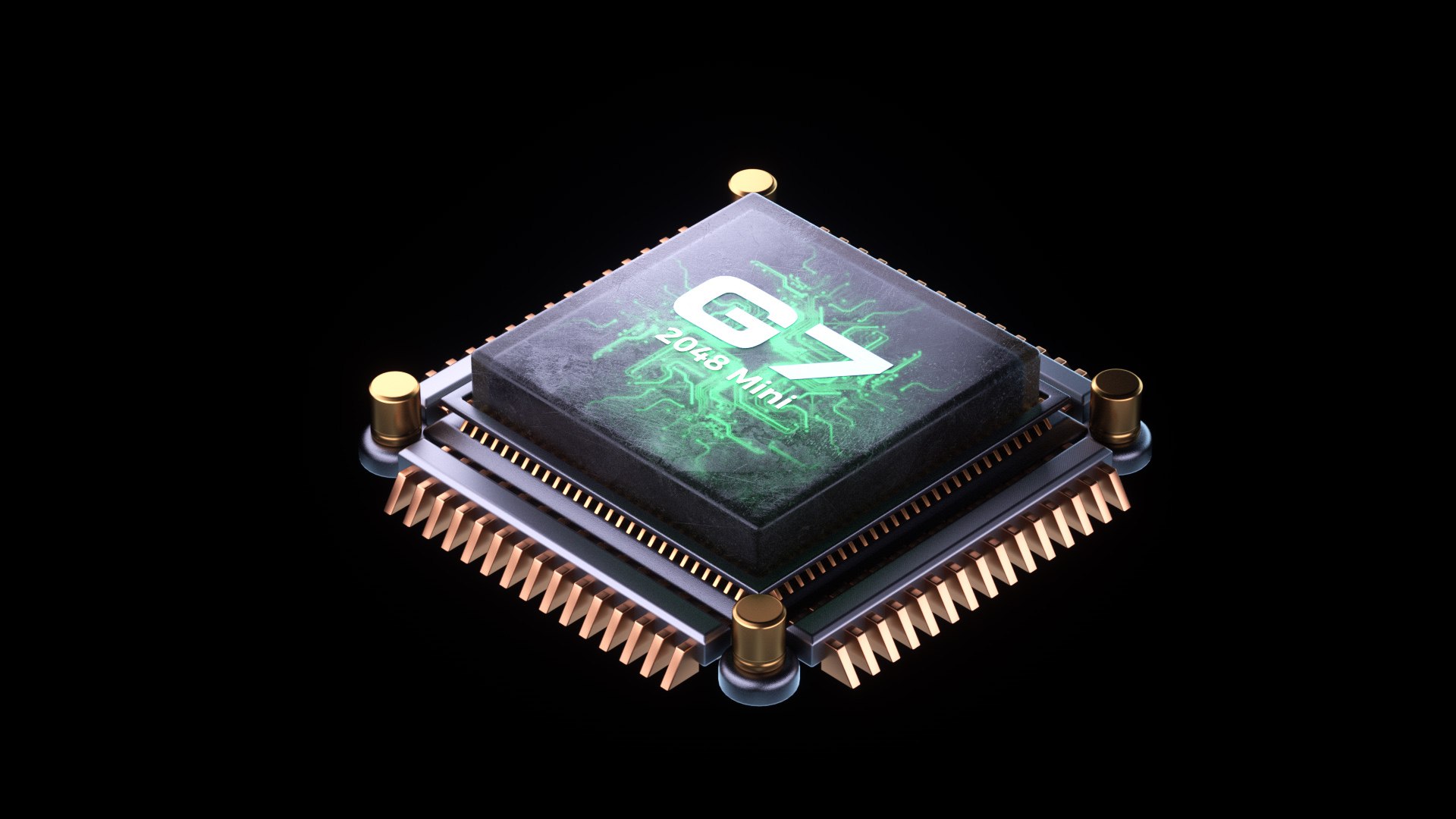 3D 3D model of sci-fi circuit board with core capacitance of CPU chip ...