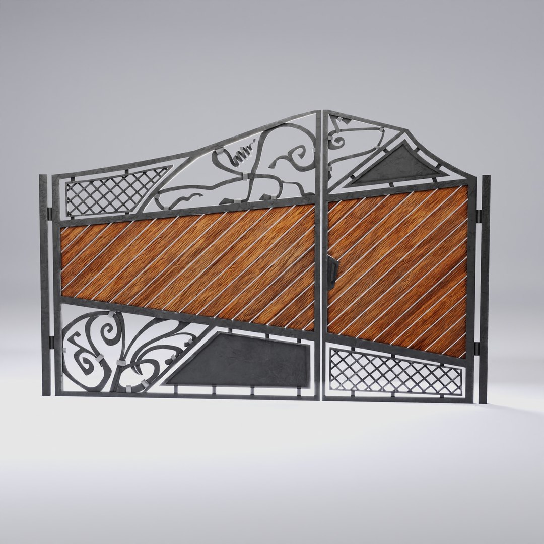 Wrought Iron Gates With Wooden Boards 3D Model - TurboSquid 2106665