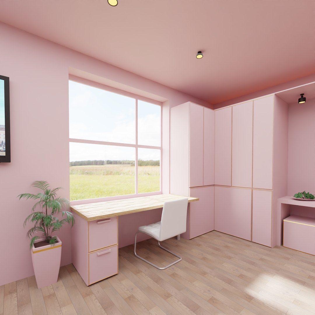 3D Hotel Room Pink - TurboSquid 1706636