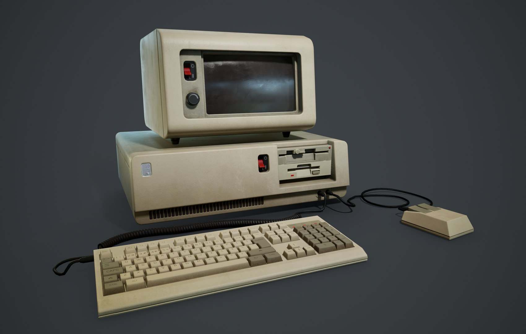 80s 90s retro desktop PC nostalgic design game-ready PBR Low-poly 3D ...