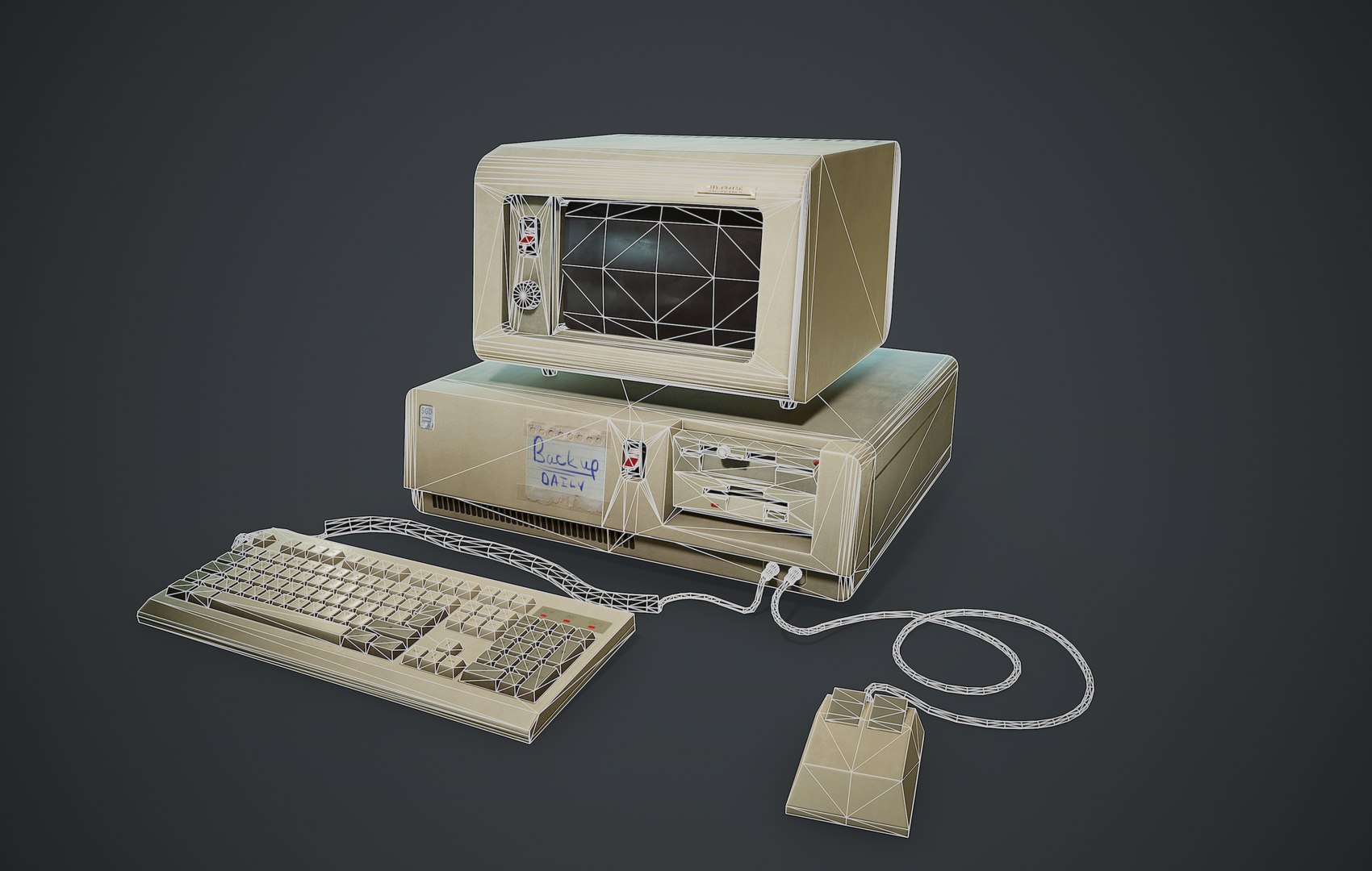 80s 90s retro desktop PC nostalgic design game-ready PBR Low-poly 3D ...
