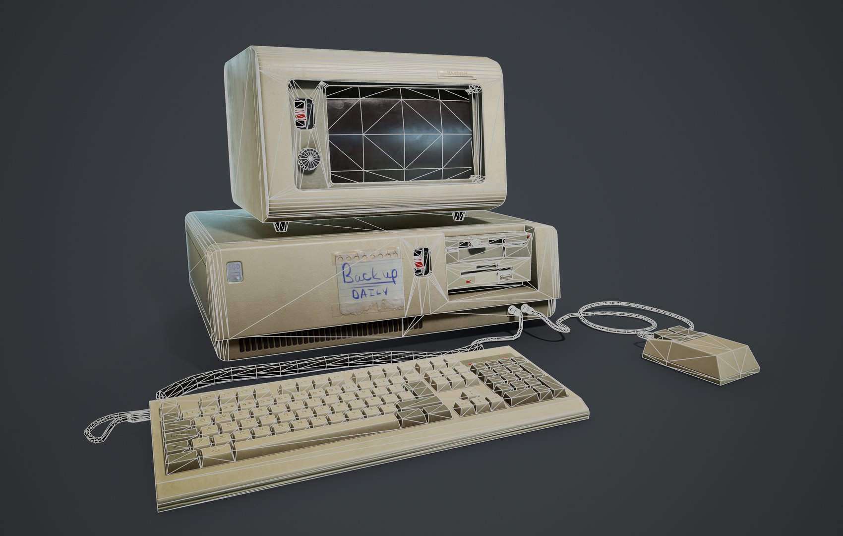 80s 90s retro desktop PC nostalgic design game-ready PBR Low-poly 3D ...