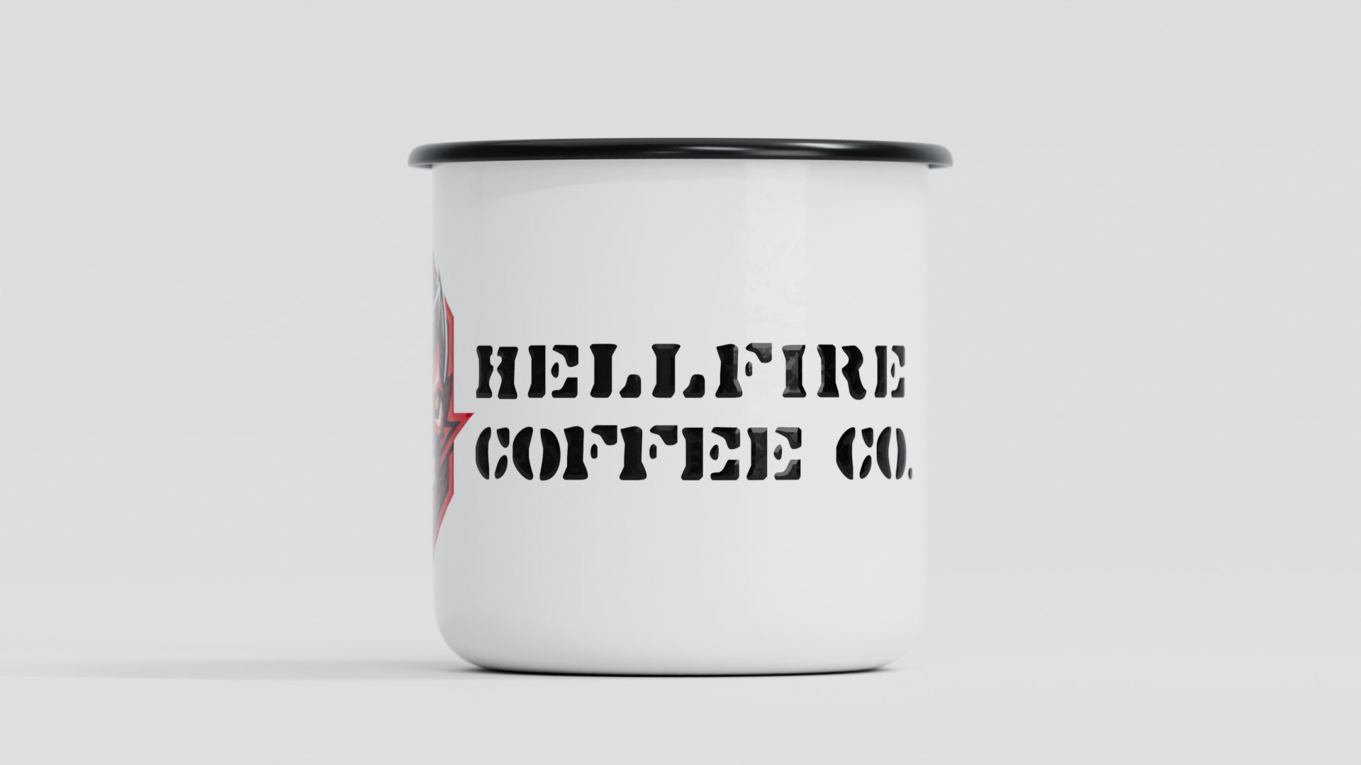 Enamel Cup With Fake Coffee Brand Hellfire Coffee Co Logo 3D Model 3D ...