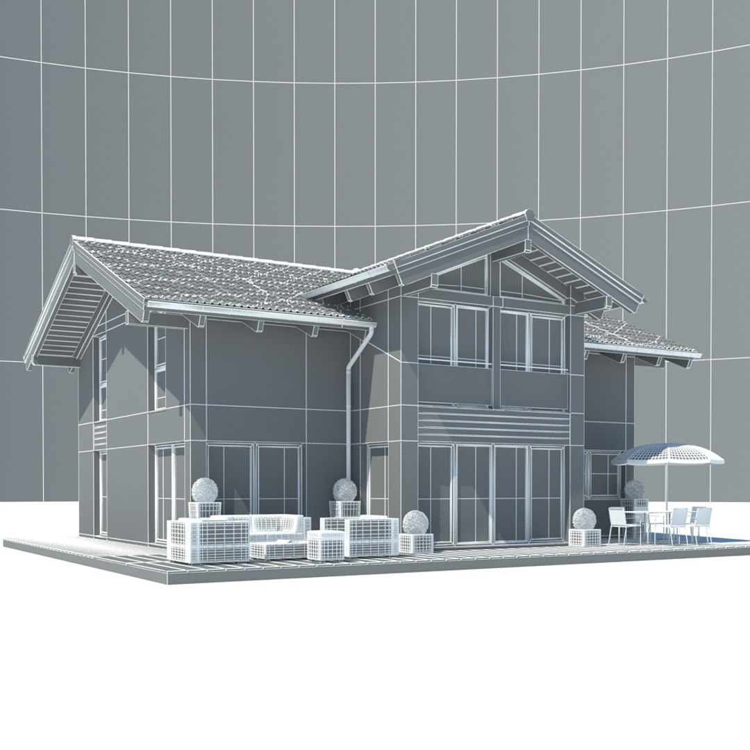 3d Family House Realistic Grass Model