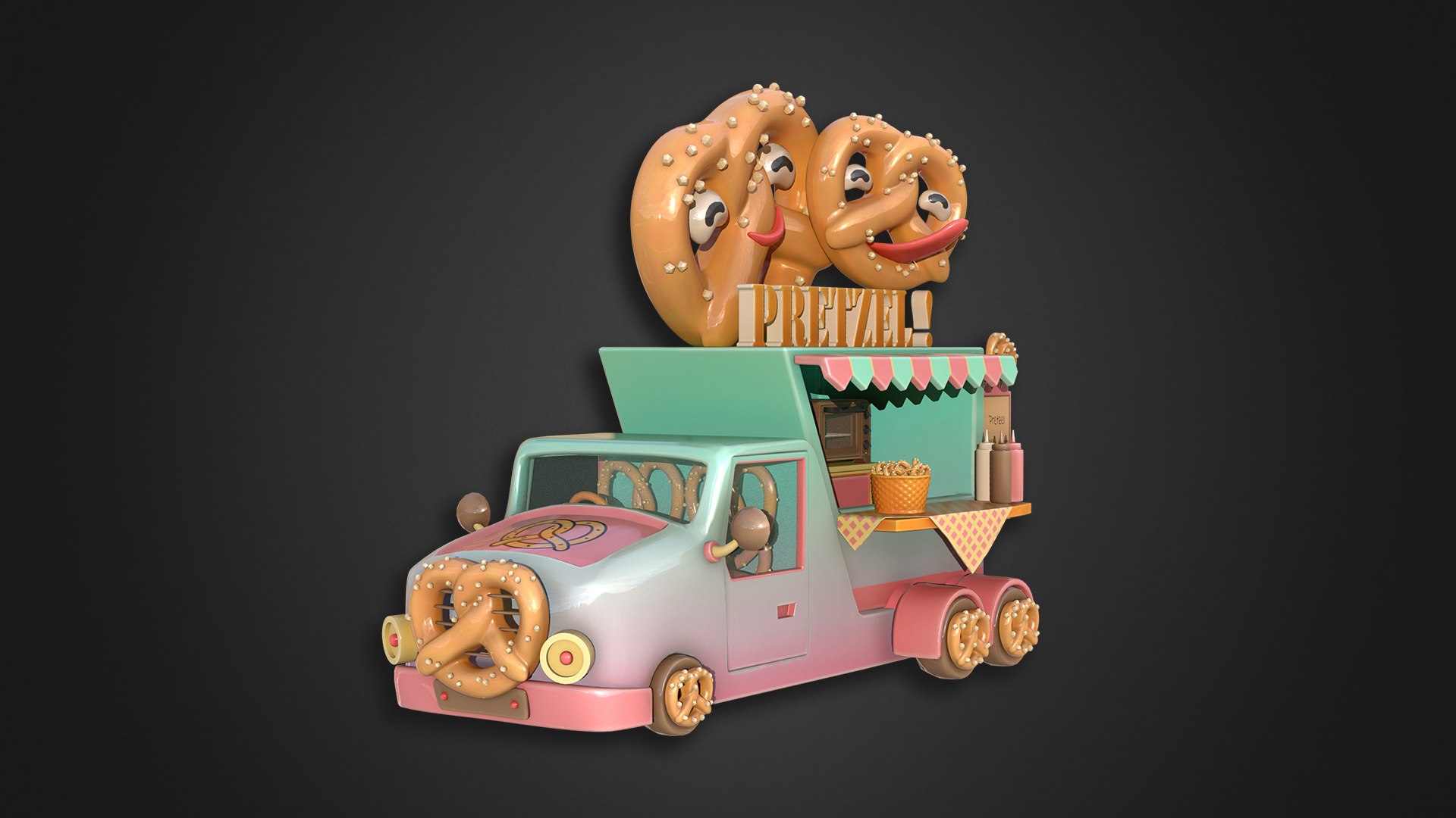 3D Asset - Cartoons - Food Pretzel Car Model - TurboSquid 2158766