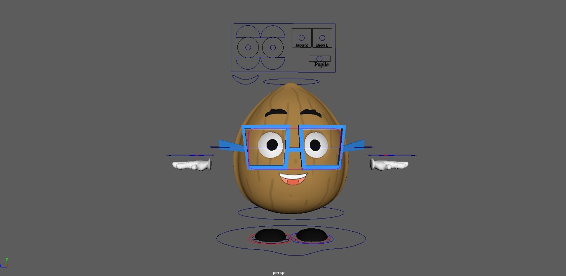 3d walnut cartoon character rigged