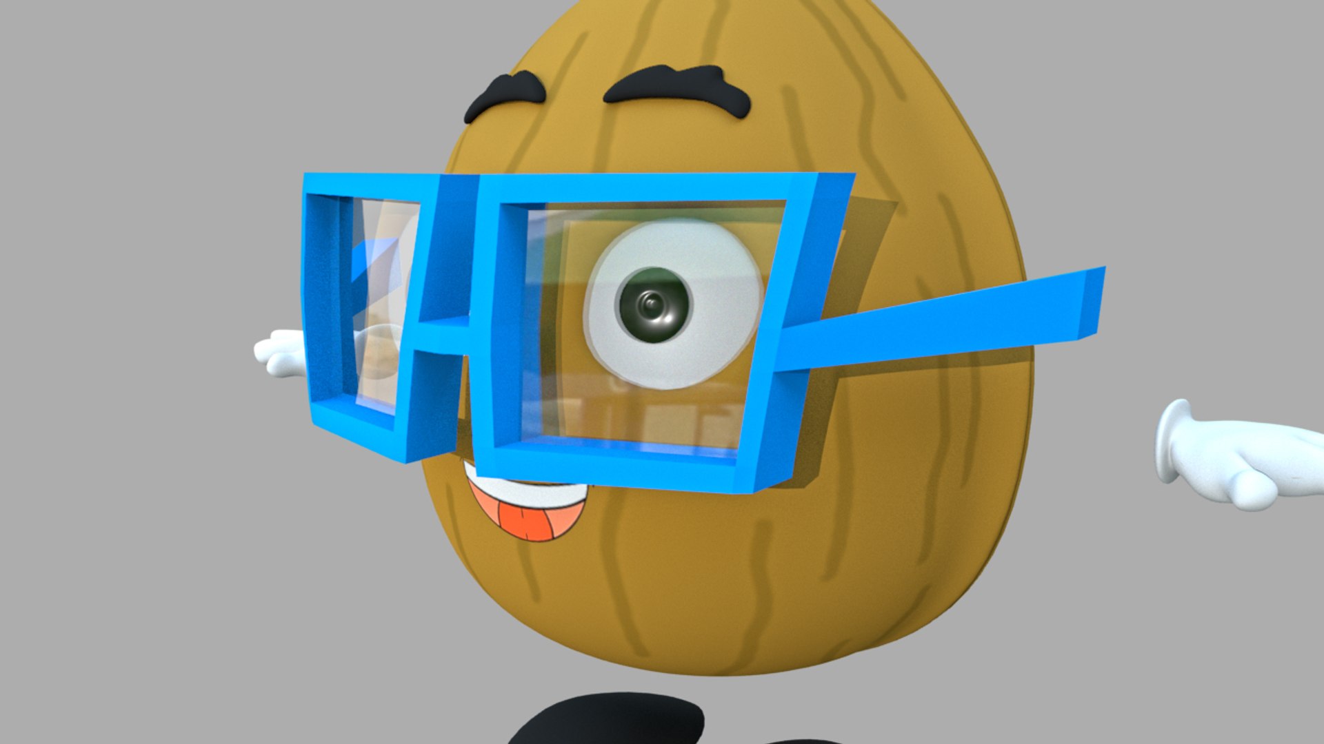 3d walnut cartoon character rigged