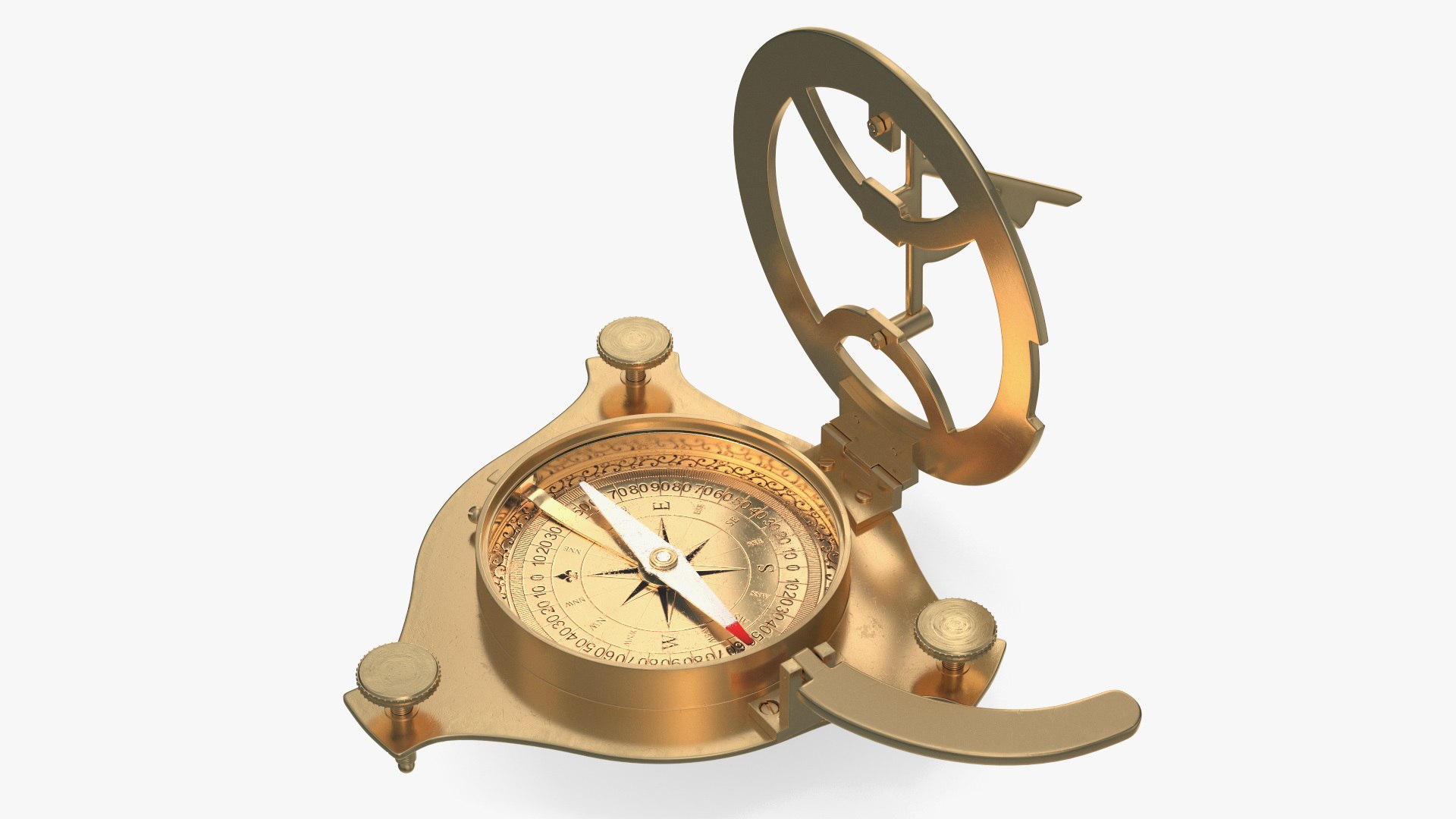 3D Model Opened Old Brass Compass With Sundial - TurboSquid 2213199
