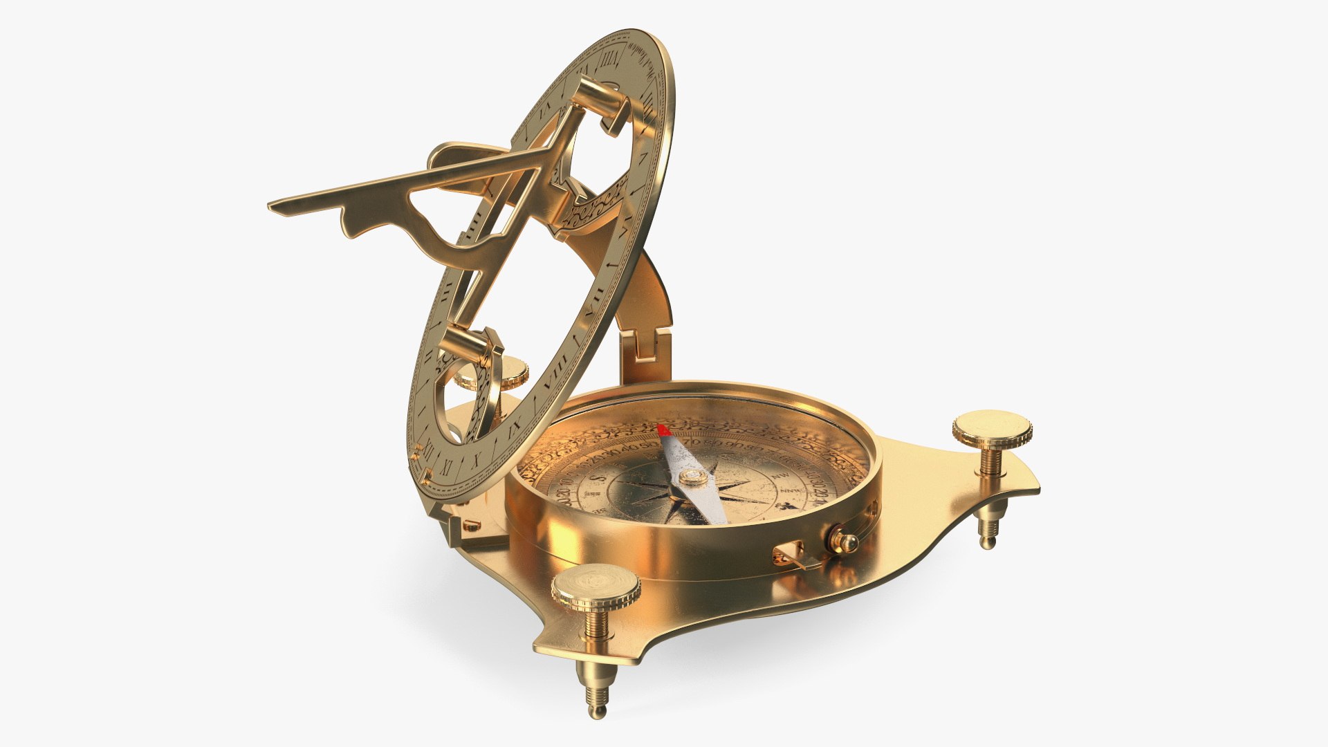 3D Model Opened Old Brass Compass With Sundial - TurboSquid 2213199