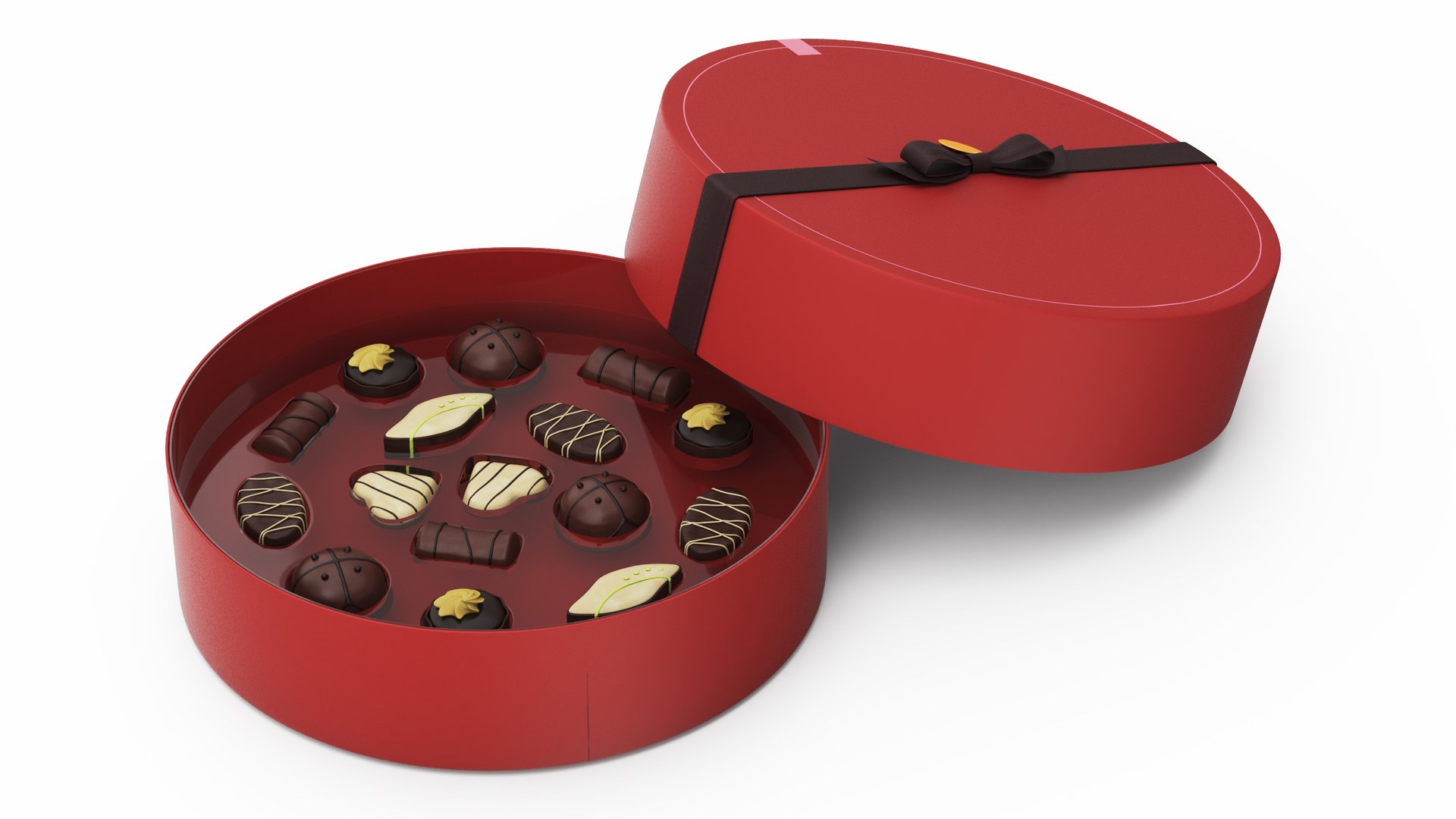 3D Model Round Chocolate Box Open Red - TurboSquid 2069293