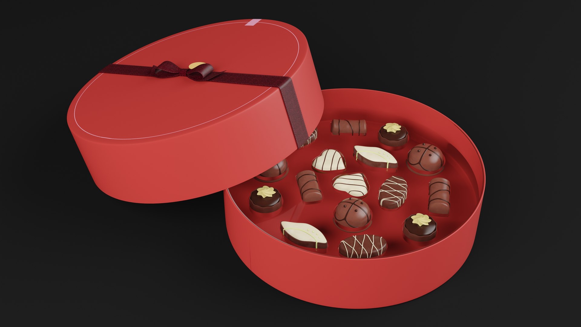 3D Model Round Chocolate Box Open Red - TurboSquid 2069293
