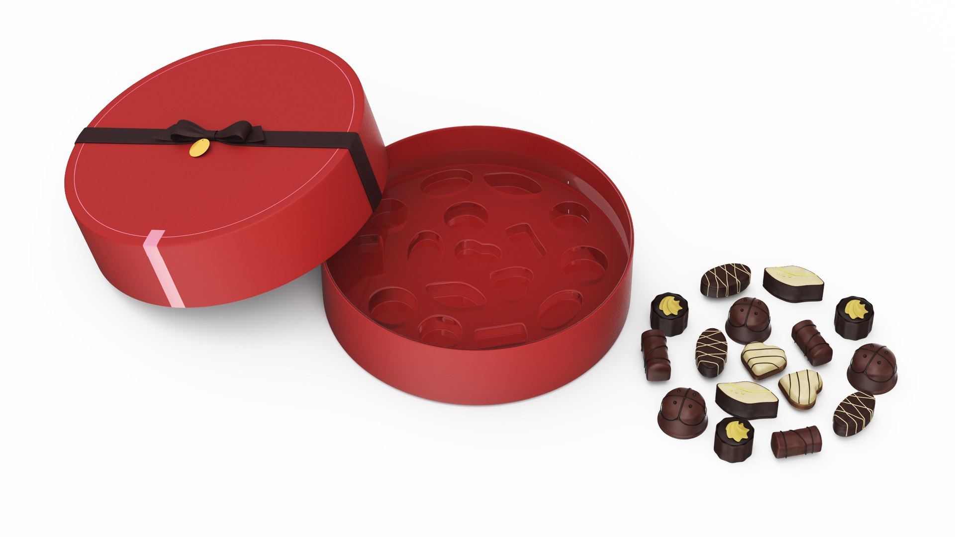 3D Model Round Chocolate Box Open Red - TurboSquid 2069293