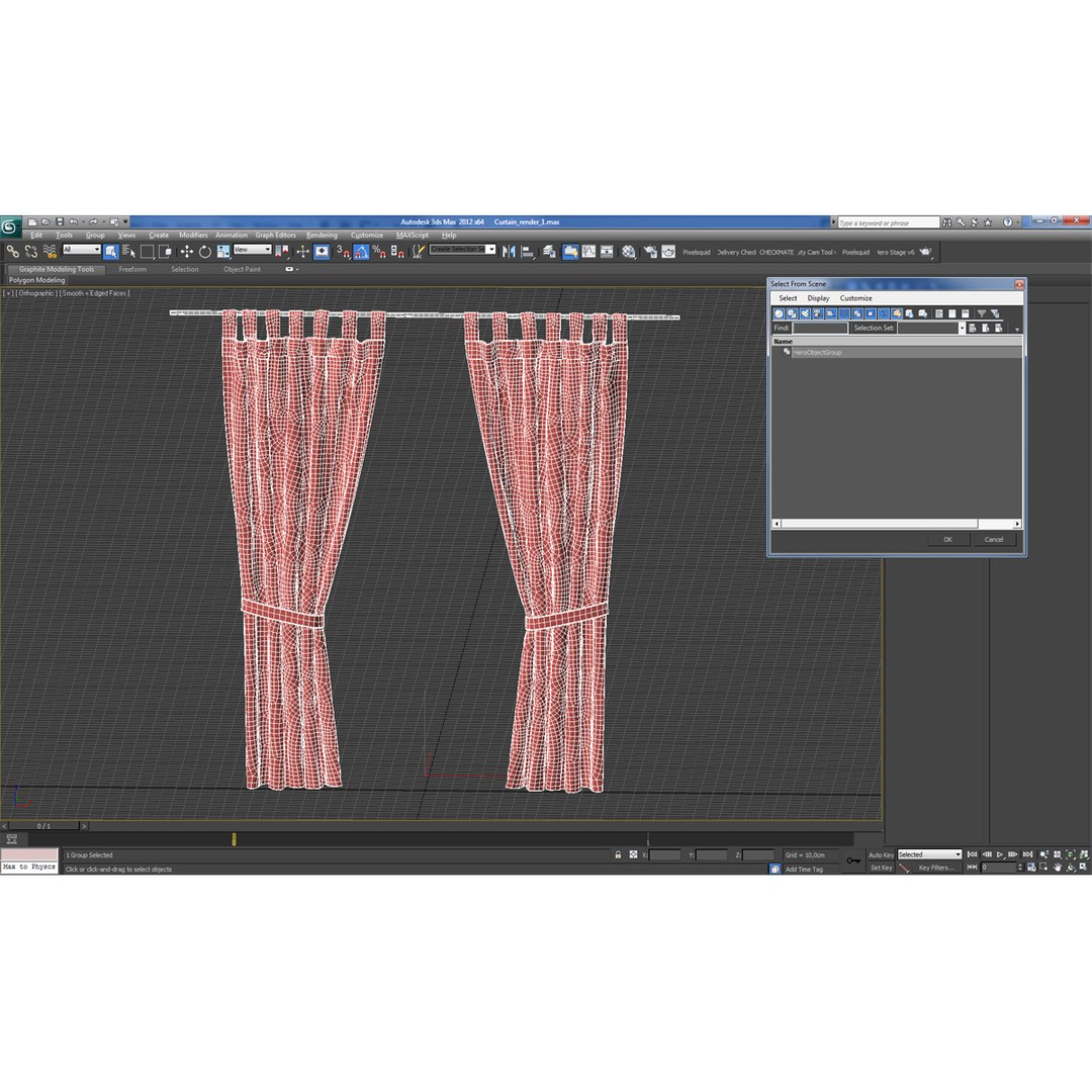 3d model red curtain