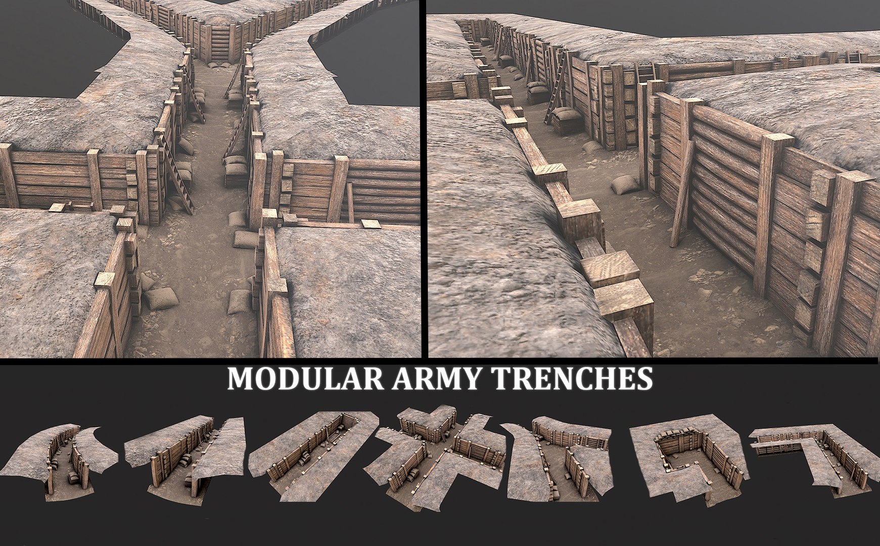 3D Modular Low Poly PBR Army Trenches - TurboSquid 2360175