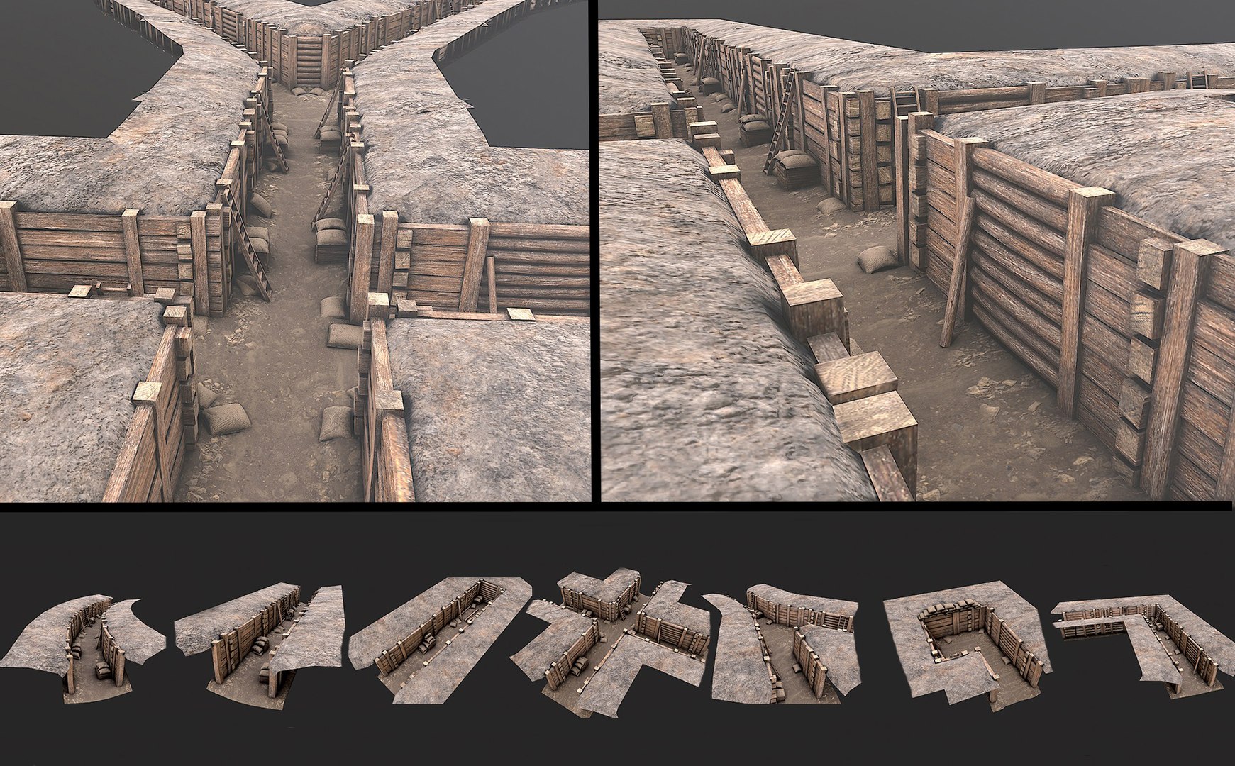 3D Modular Low Poly PBR Army Trenches - TurboSquid 2360175