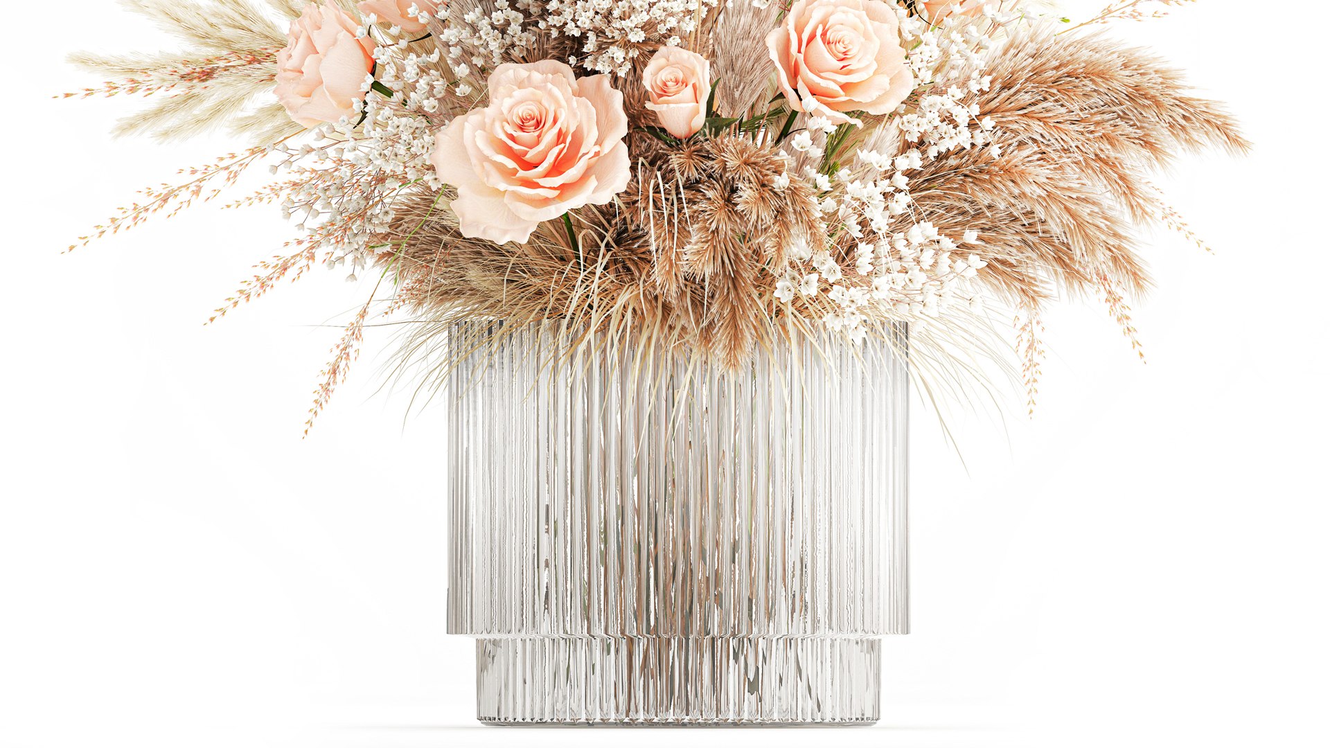 Bouquet Dried Flowers Pampas Rose Glass Vase Decor 3D Model ...
