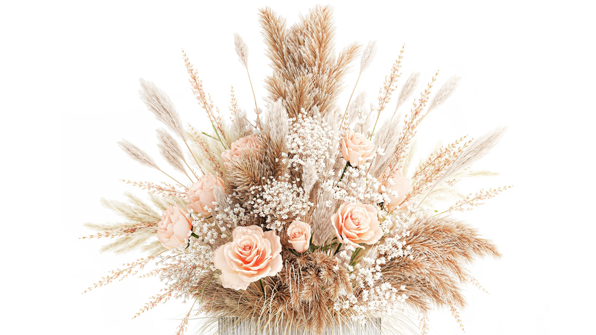 Bouquet Dried Flowers Pampas Rose Glass Vase Decor 3D Model ...