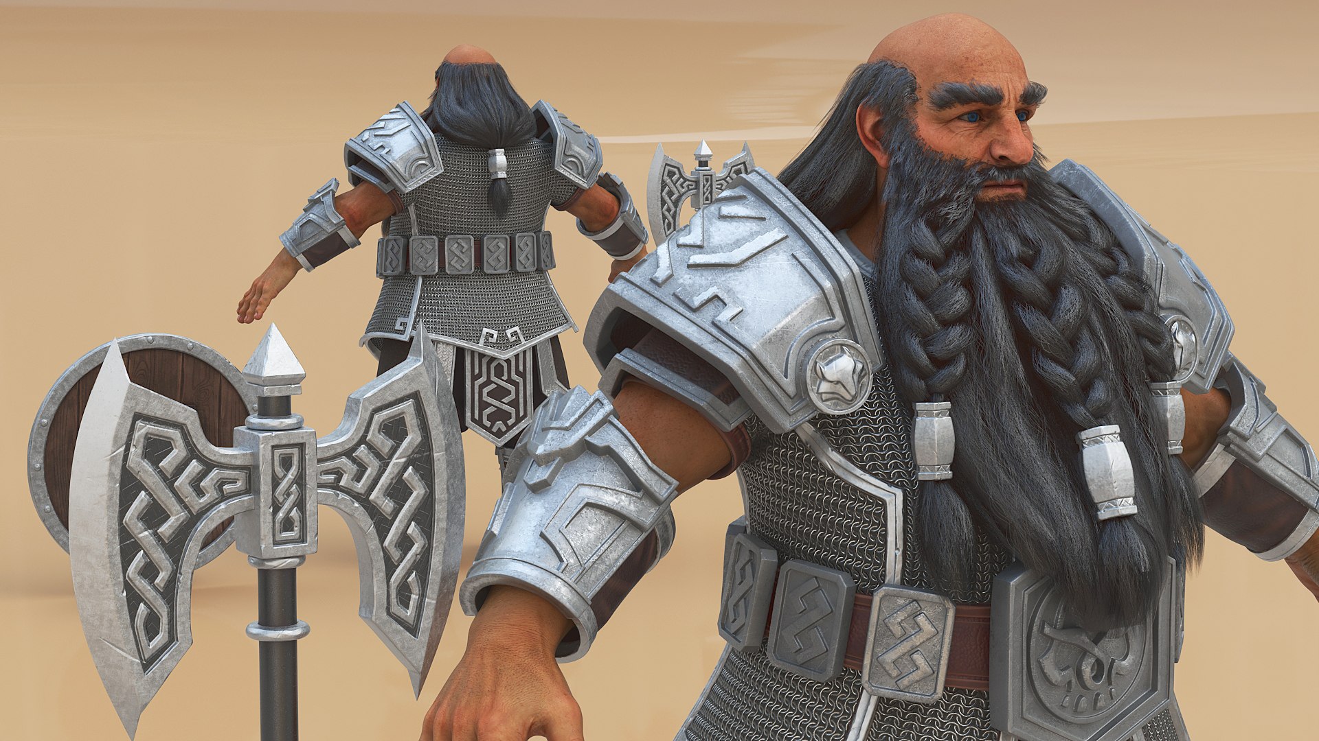 Game Dwarf Character In Chainmail Rigged For Cinema 4D 3D Model ...