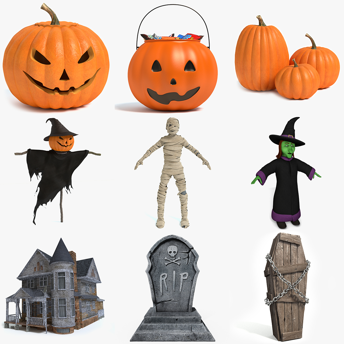 3d halloween jack-o-lantern pumpkins model