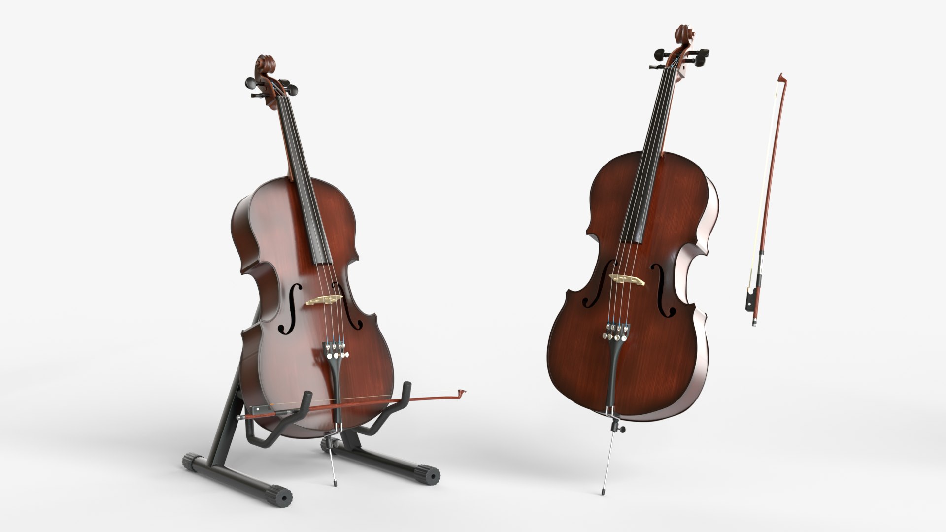 3D Model Cello Music Instrument With Bow And Stand - TurboSquid 2330343