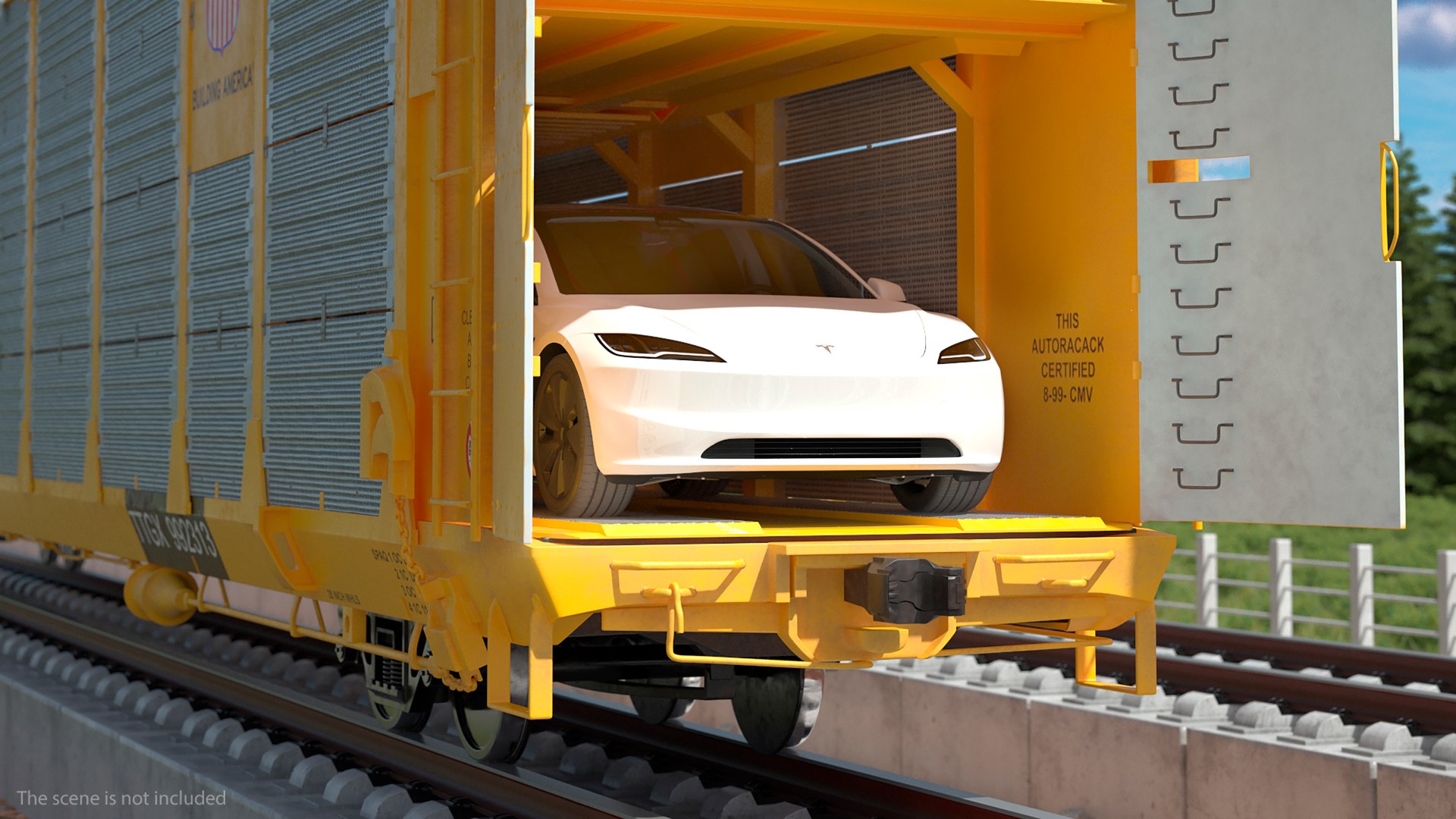 3D Autorack Railroad Car With Electric Cars Model - TurboSquid 2307412