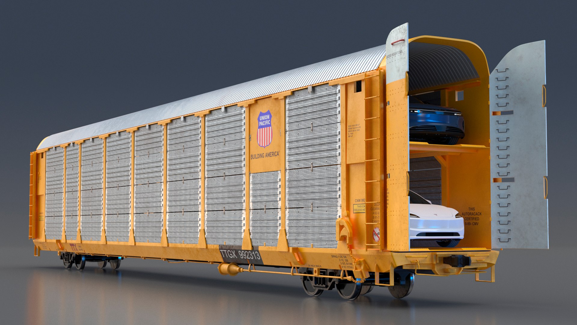 3D Autorack Railroad Car With Electric Cars Model - TurboSquid 2307412