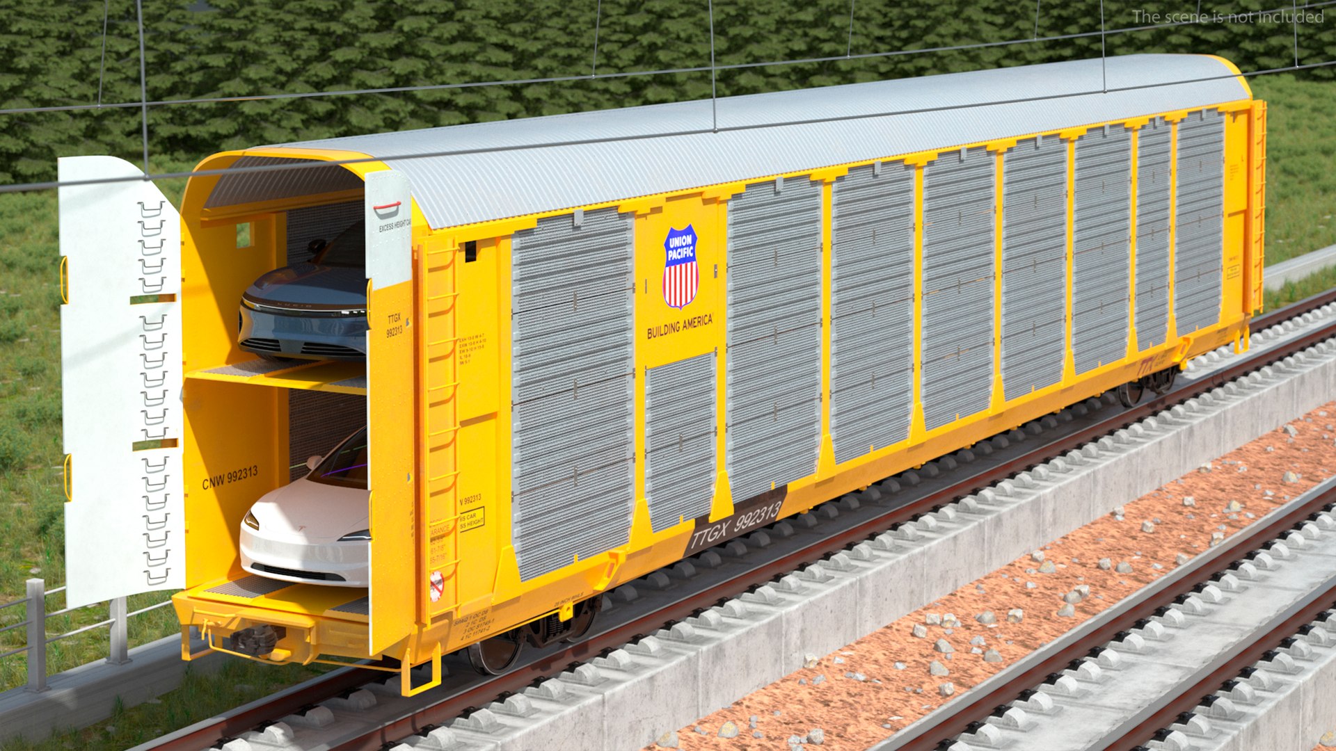 3D Autorack Railroad Car With Electric Cars Model - TurboSquid 2307412
