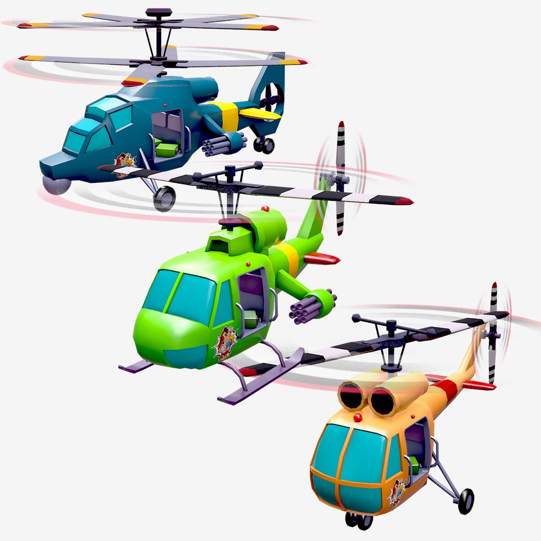 3D 3 Cartoon Helicopters - TurboSquid 2104439