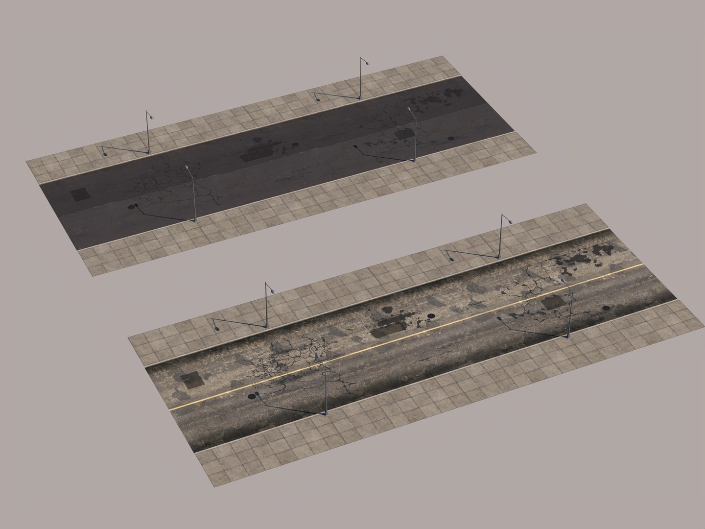 Urban Road With Sidewalk And Street Lights 3D Model Model - TurboSquid ...