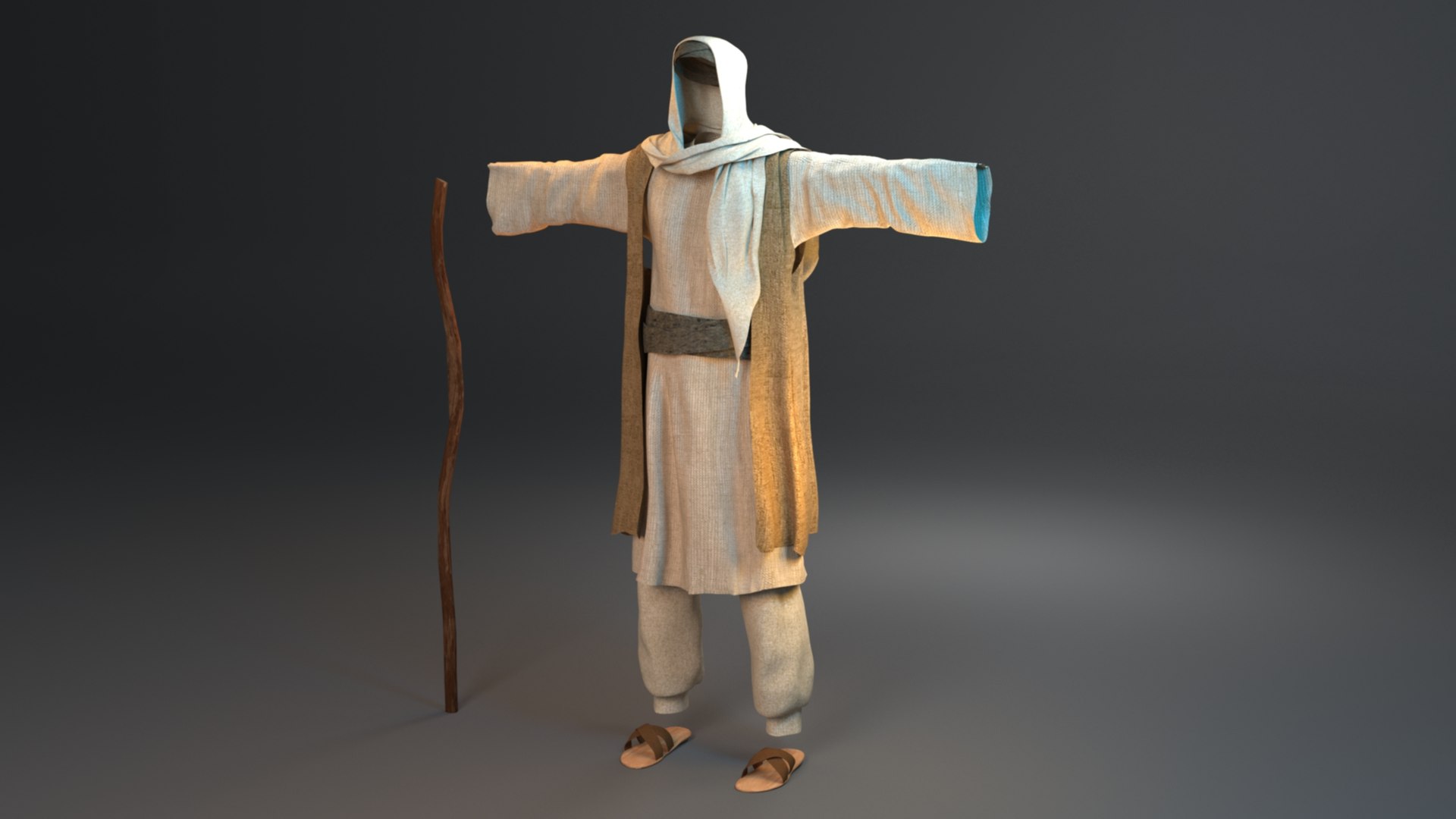 3D Old Arab Man Clothes With Sandal And Stick - TurboSquid 2085349