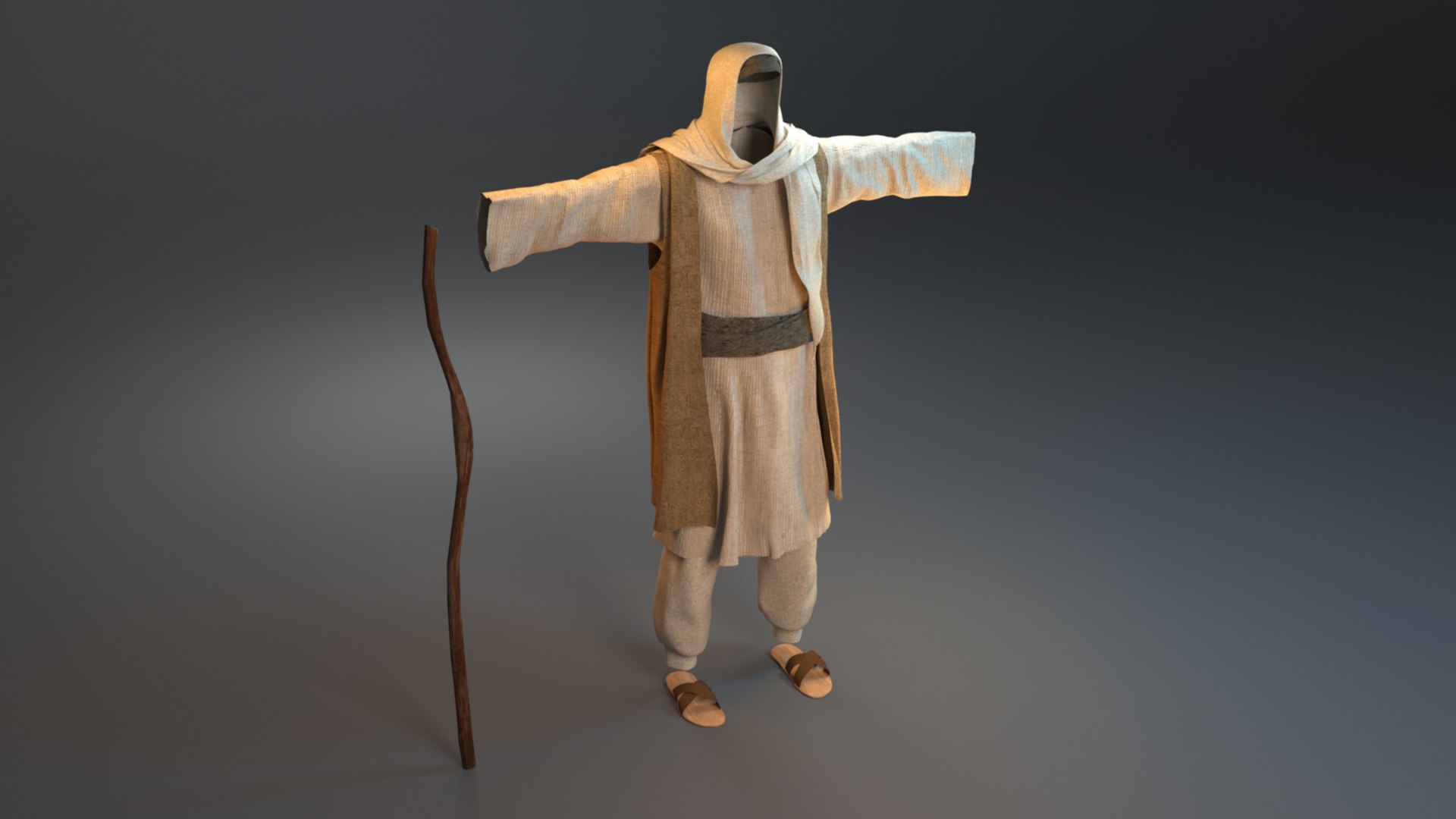 3D Old Arab Man Clothes With Sandal And Stick - TurboSquid 2085349