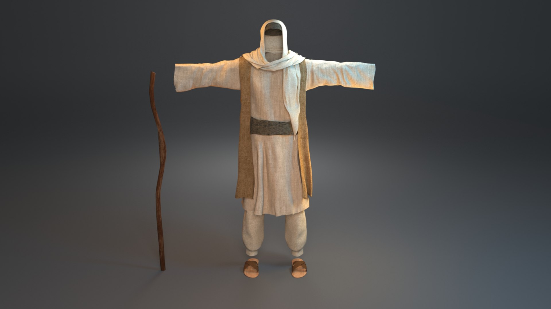 3D Old Arab Man Clothes With Sandal And Stick - TurboSquid 2085349