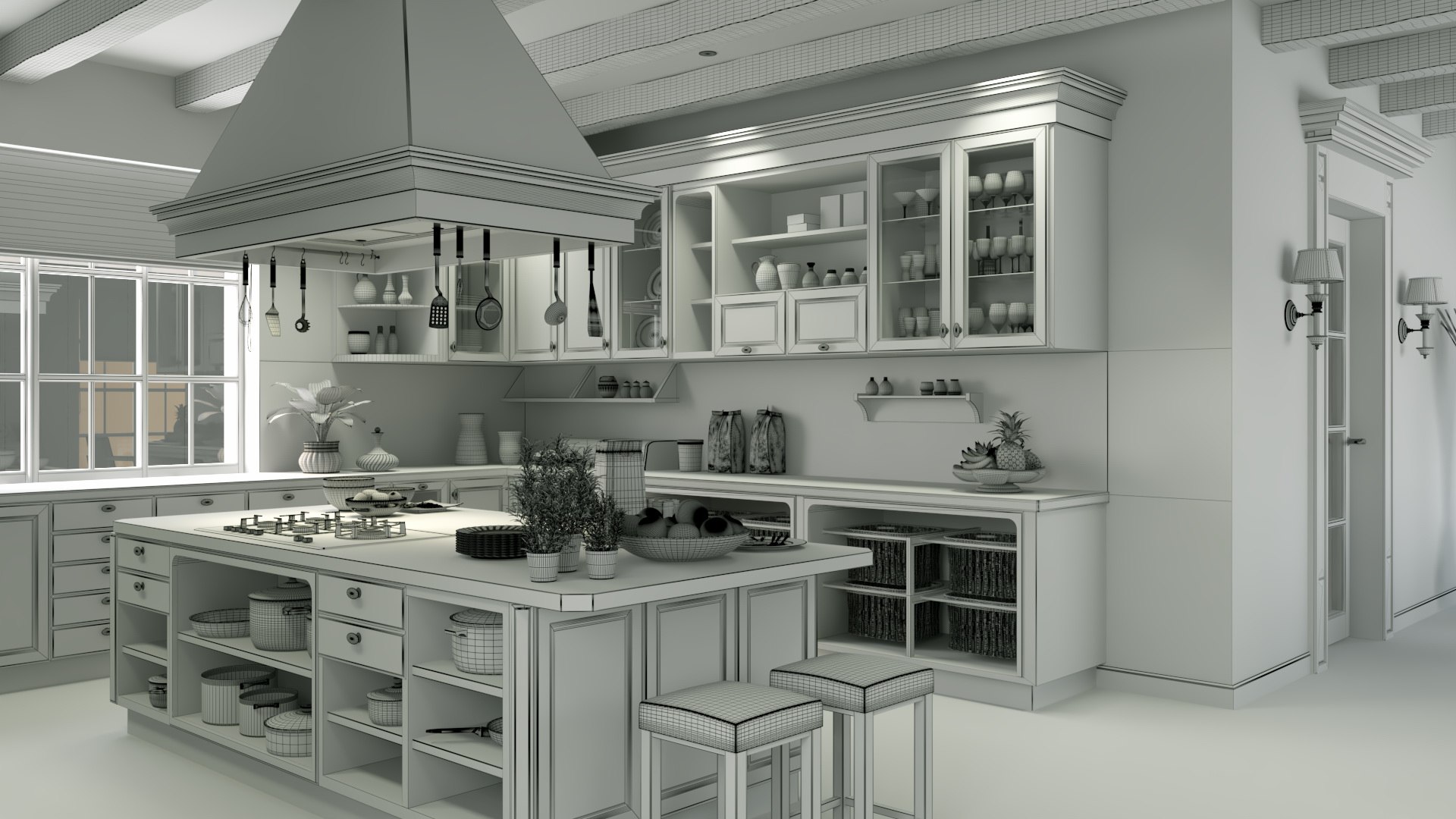 3d Scene Country Kitchen