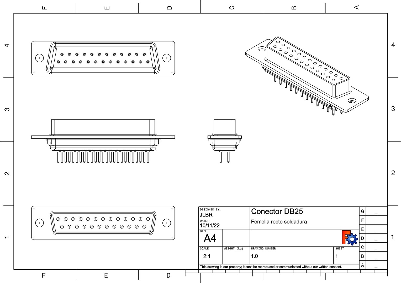 DB25 Female Connector Through Hole 3D Model - TurboSquid 1986200