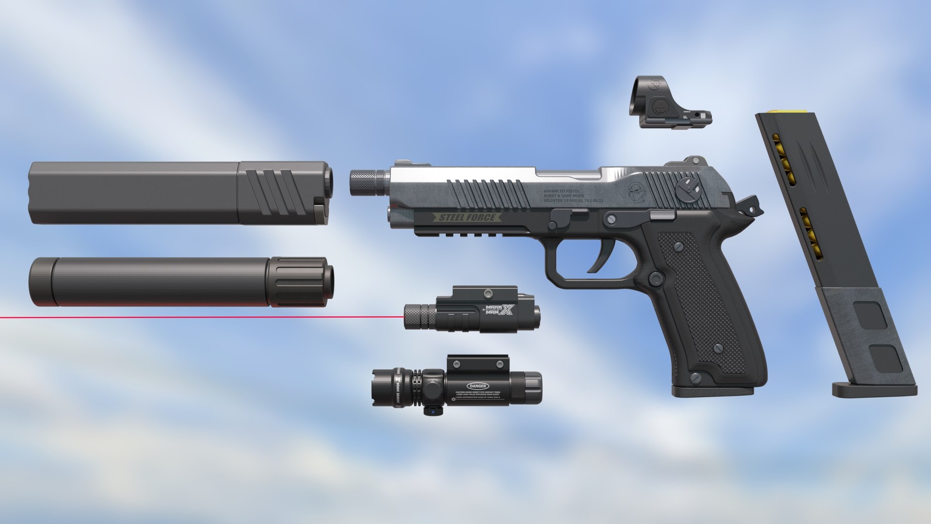 3D Model Pistol Semi Auto-Burst Splinter 18 - TurboSquid 2215353