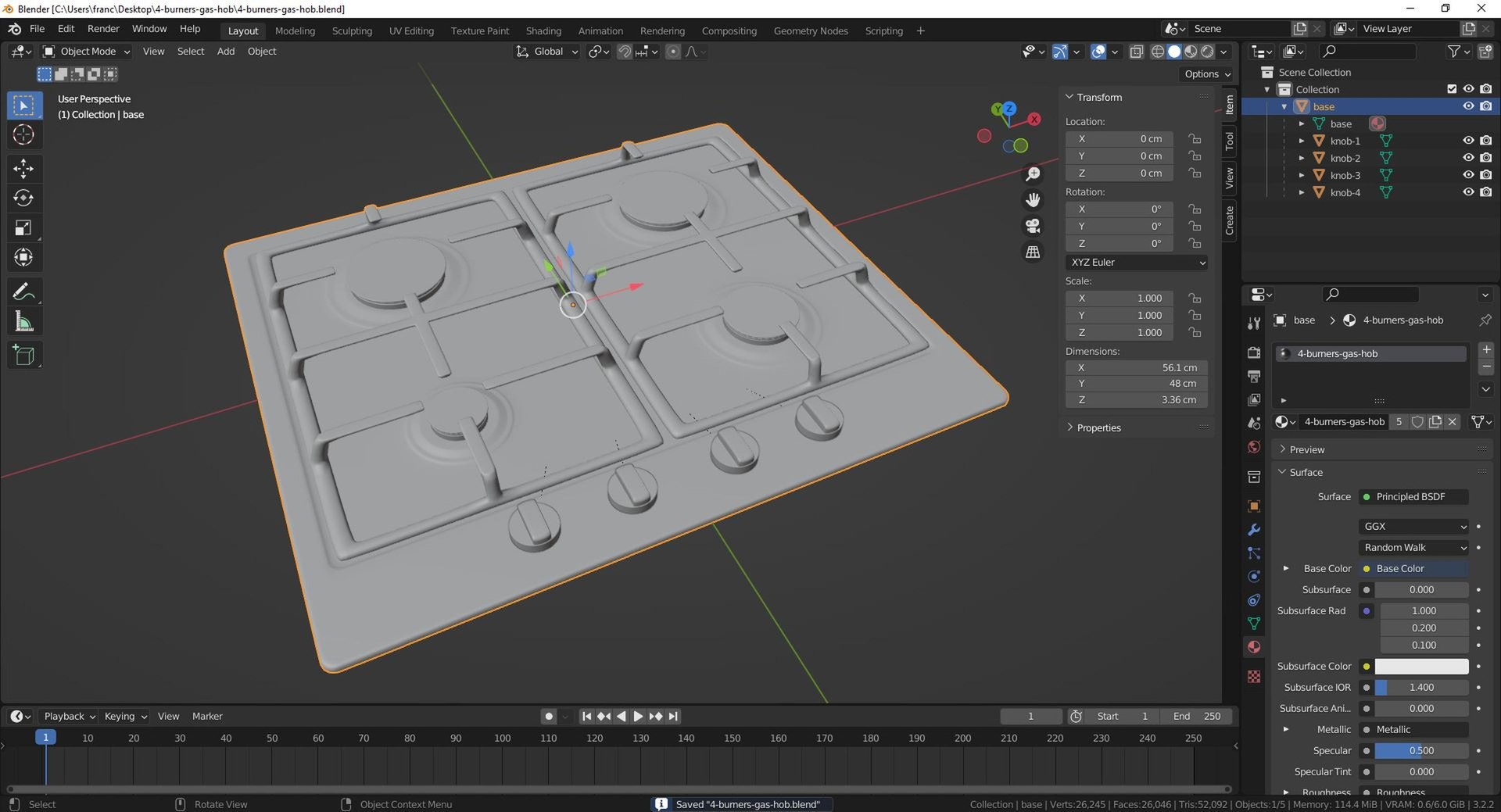 3D 4 Burners Gas Hob Model - TurboSquid 1974229