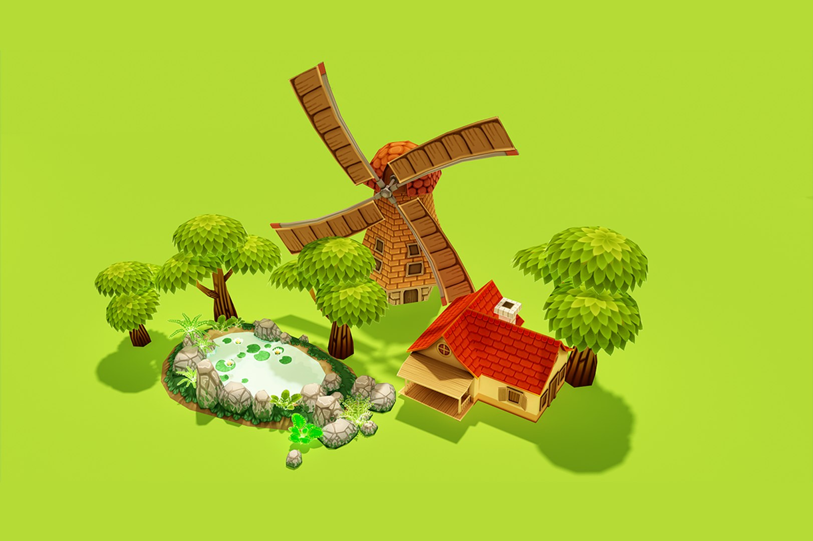 Cartoon Spring Farm Windmill 3D Model - TurboSquid 1156039
