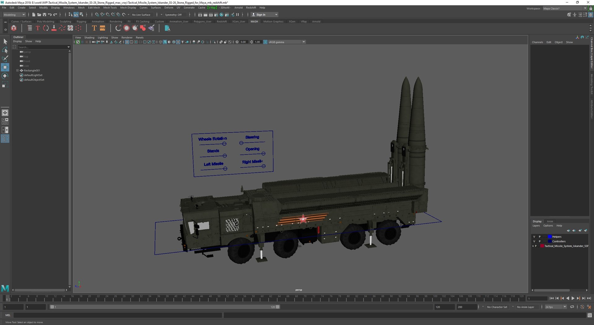 Tactical Missile System Iskander SS-26 Stone Rigged For Maya 3D ...